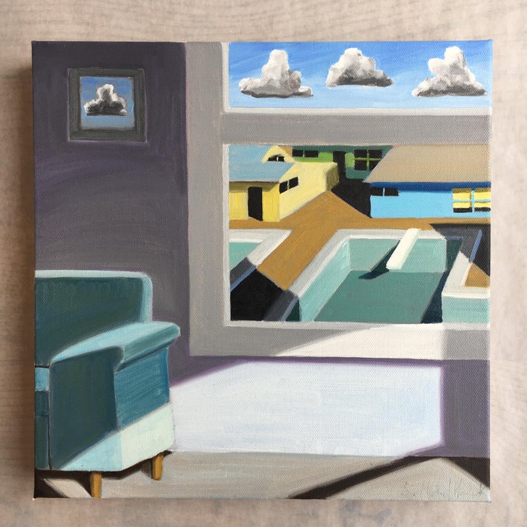 R. Michael Wommack - Painting of Mid-Century Room with View of Pool ...