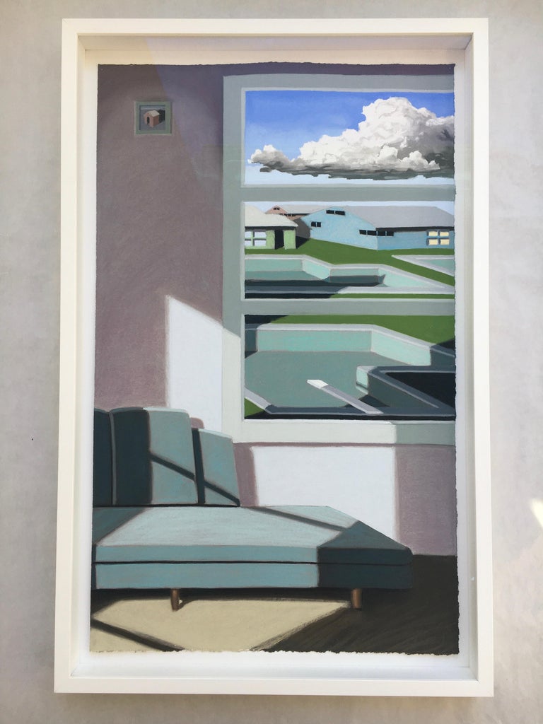 R. Michael Wommack - Pastel of Mid-Century Room with View of Pool ...