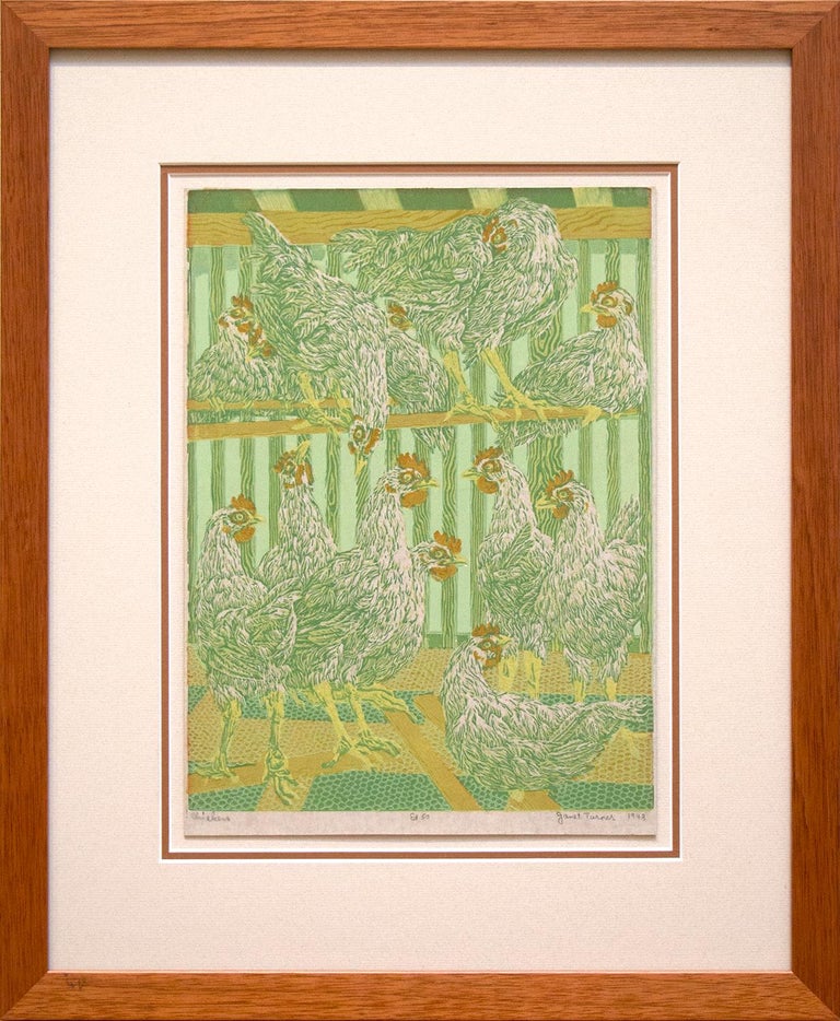 Janet Turner - "Chickens" by Janet Turner, Linocut Print, 1948 For Sale ...