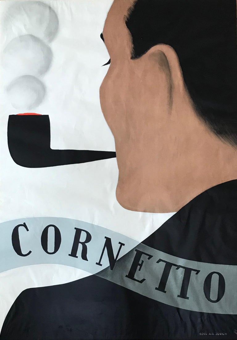 Hugo Laubi - Hugo Laubi, Art Deco poster, Cornetto, pipe smoking 1930s ...