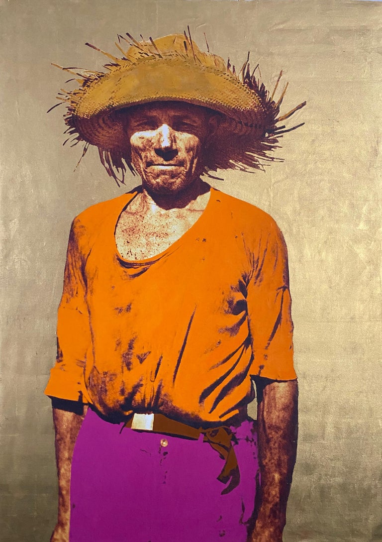 Carlos Mercado - Bienvenido , ca. 2020 Mixed media on canvas , 23k Gold ...