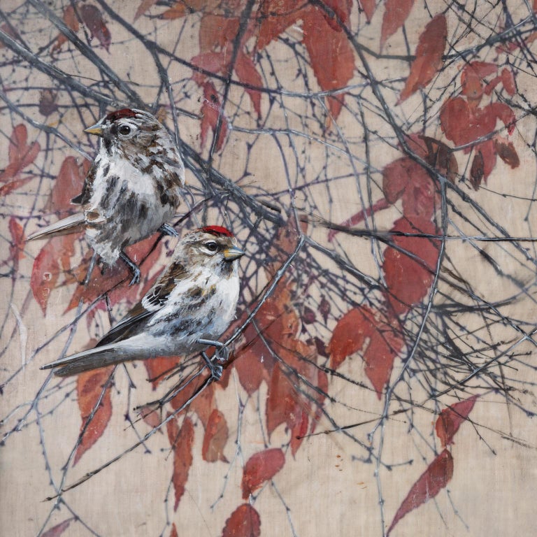 Diana Majumdar - Ruduo - Encaustic Layered Painting of Birds in a Tree ...