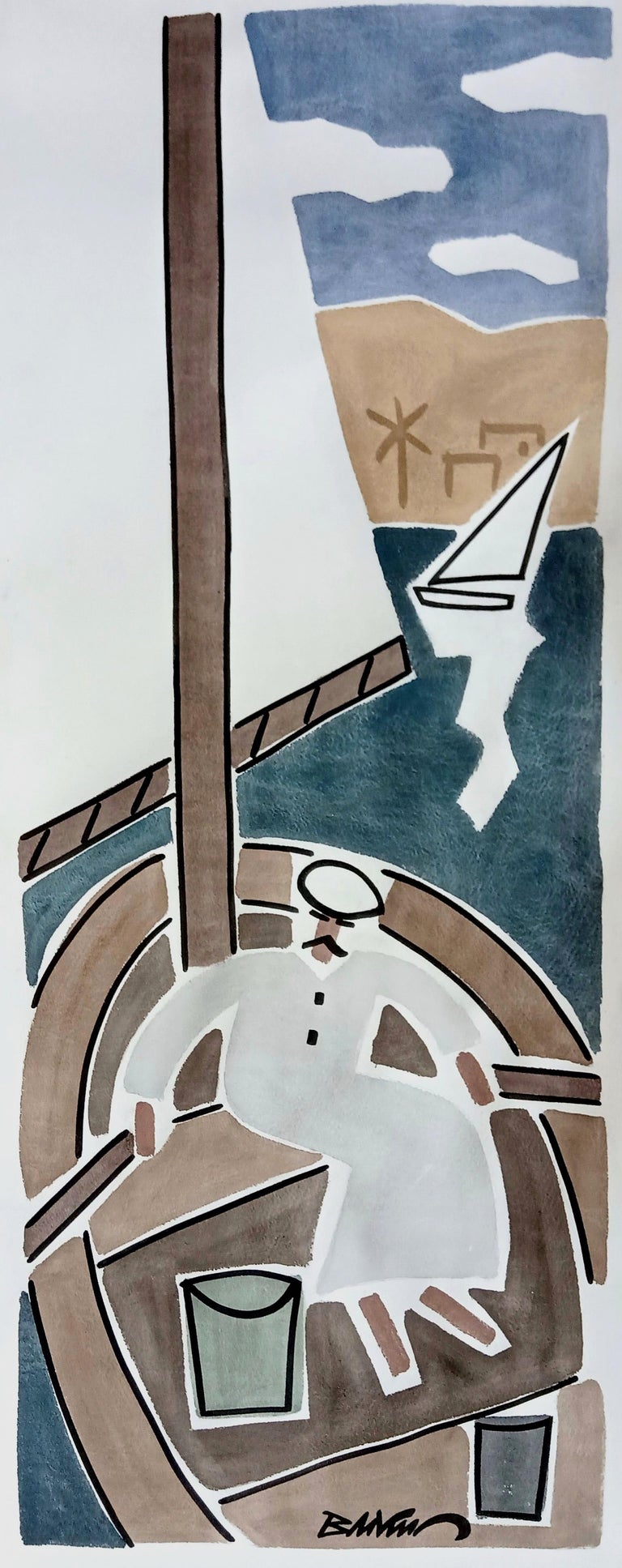 Bertrand de Vismes - "Felouque in Aswan" figurative drawing water ...