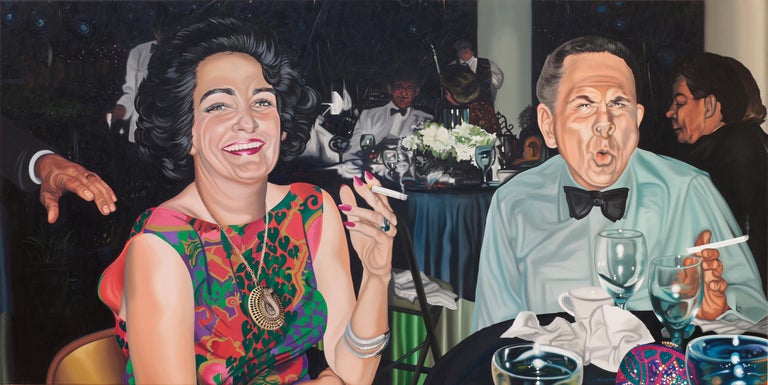 Nancy Lamb - Large Contemporary Oil Portrait of Party People Smoking ...