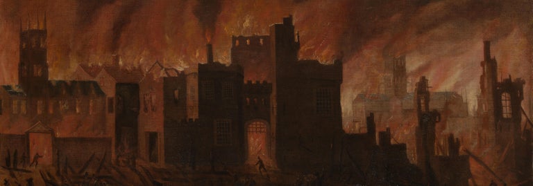 Early oil depicting the Great Fire of London For Sale at 1stDibs