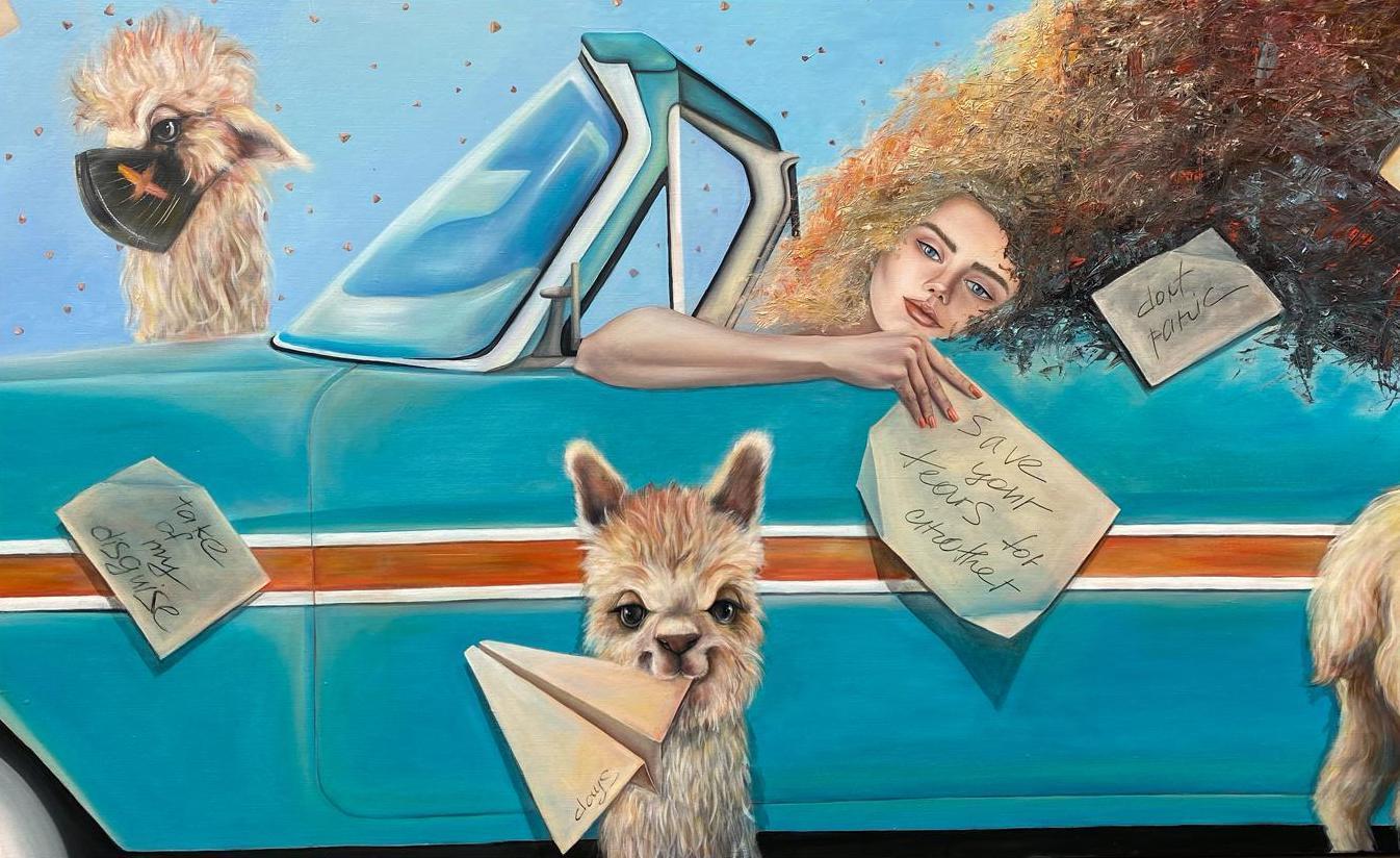 Edgar Jene - Large Surrealist painting 1956 LES DEUX CHEVAUX (THE TWO ...