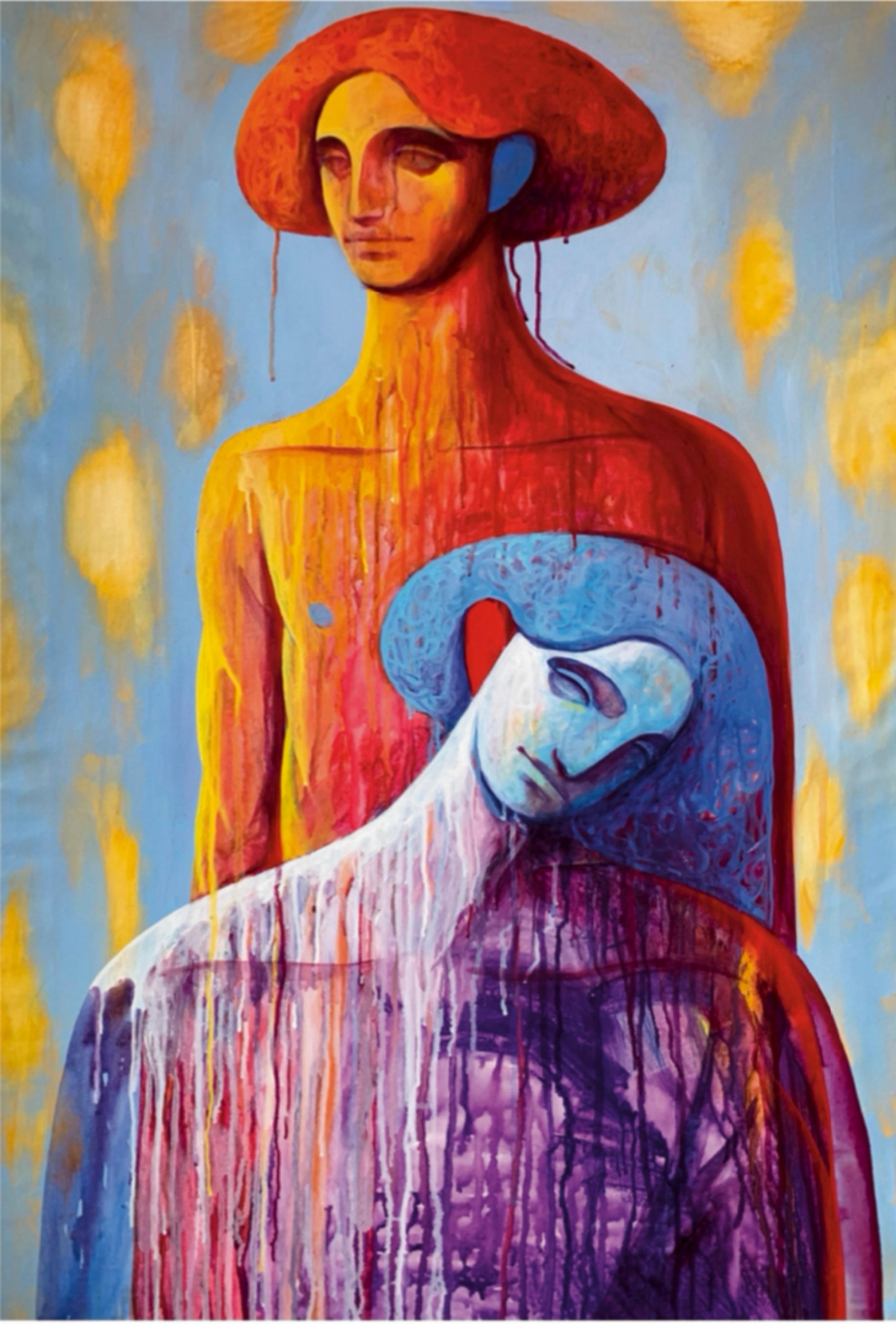 Subha Basu - The House, Tempera and Charcoal on Acid Free Paper, Blue ...