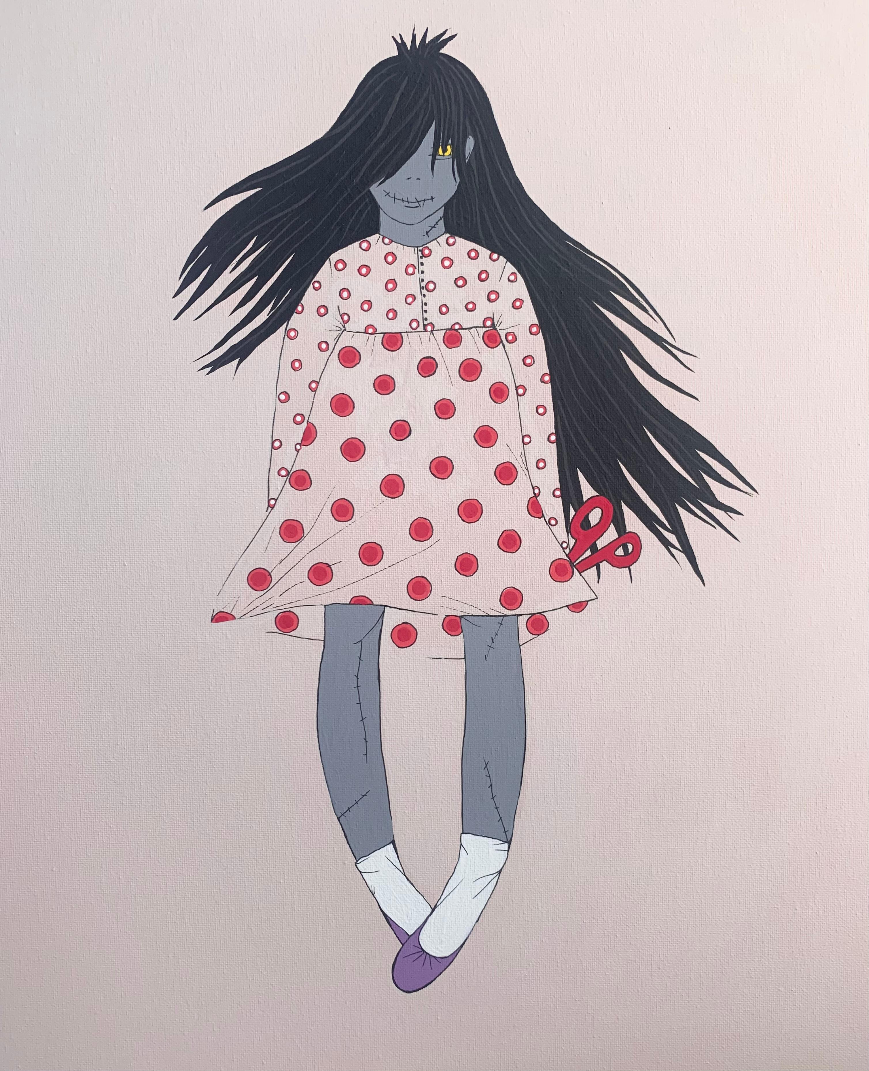 Zombie Girl - Zombie girl and Scissors, 50x50cm For Sale at 1stDibs