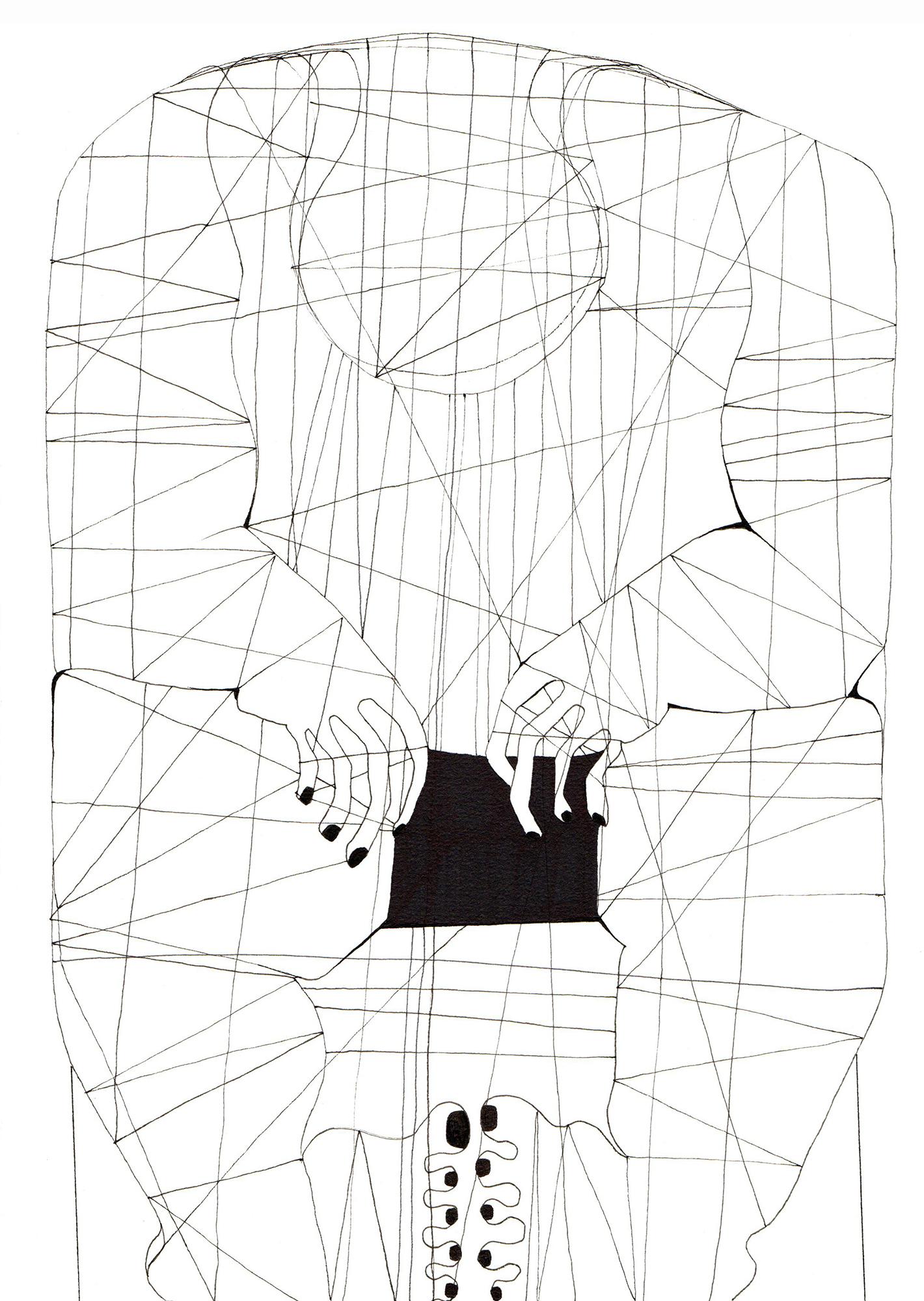 Khaled Dawwa - Untitled V black and white drawing ink on paper human ...