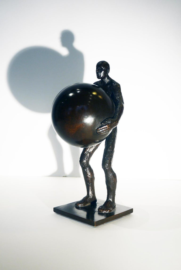 Maguy Banq - Atlas, figurative sculpture, bronze, muscular naked man ...