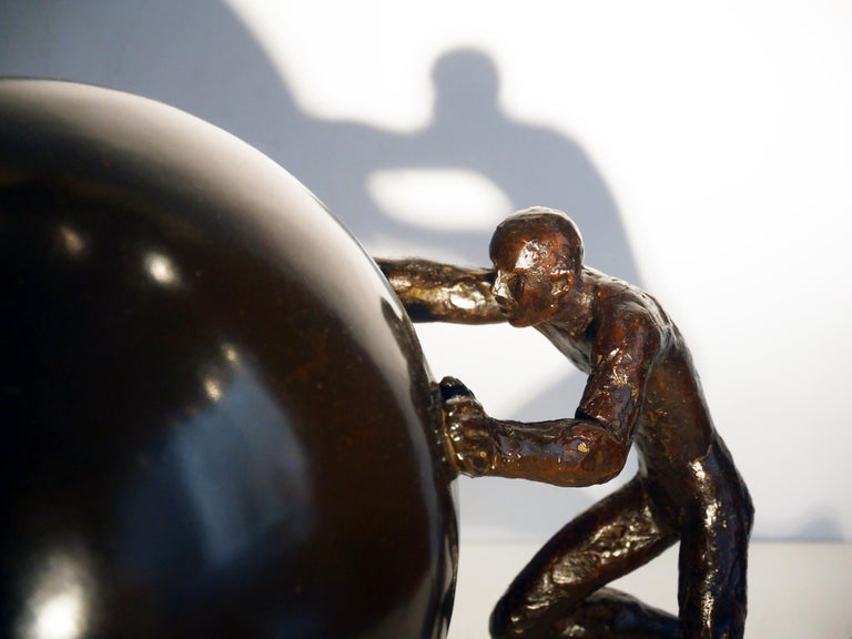 Maguy Banq - Sisyphus, figurative sculpture, bronze, mythology, man ...