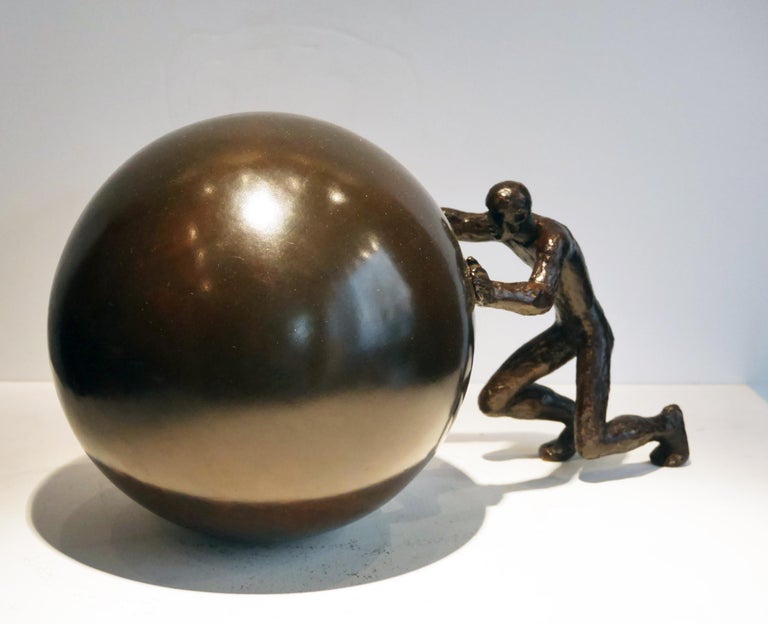 Maguy Banq - Sisyphus, figurative sculpture, bronze, mythology, man ...