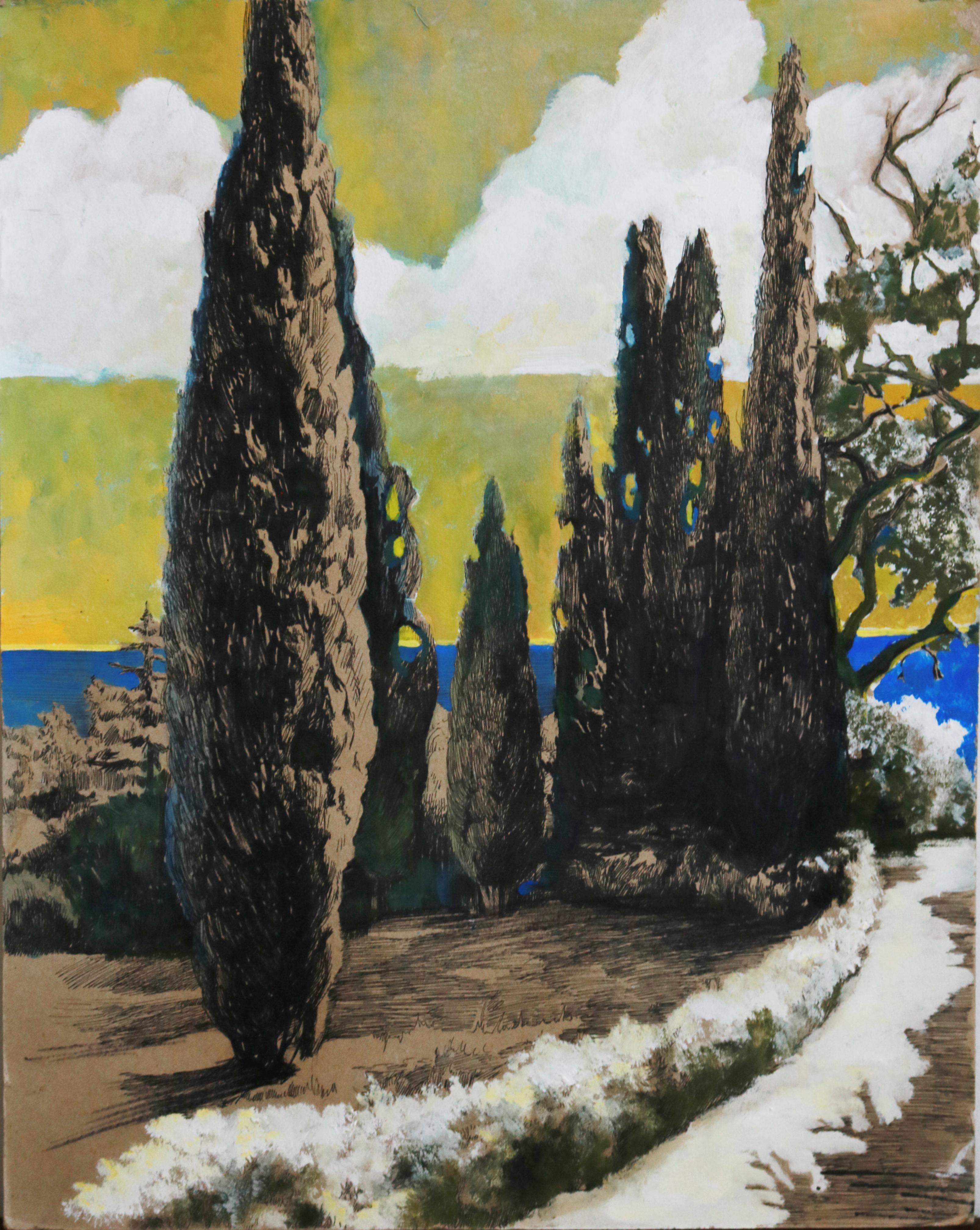 Dada Novikova - Cypress - 21st Century Contemporary Original Landscape ...