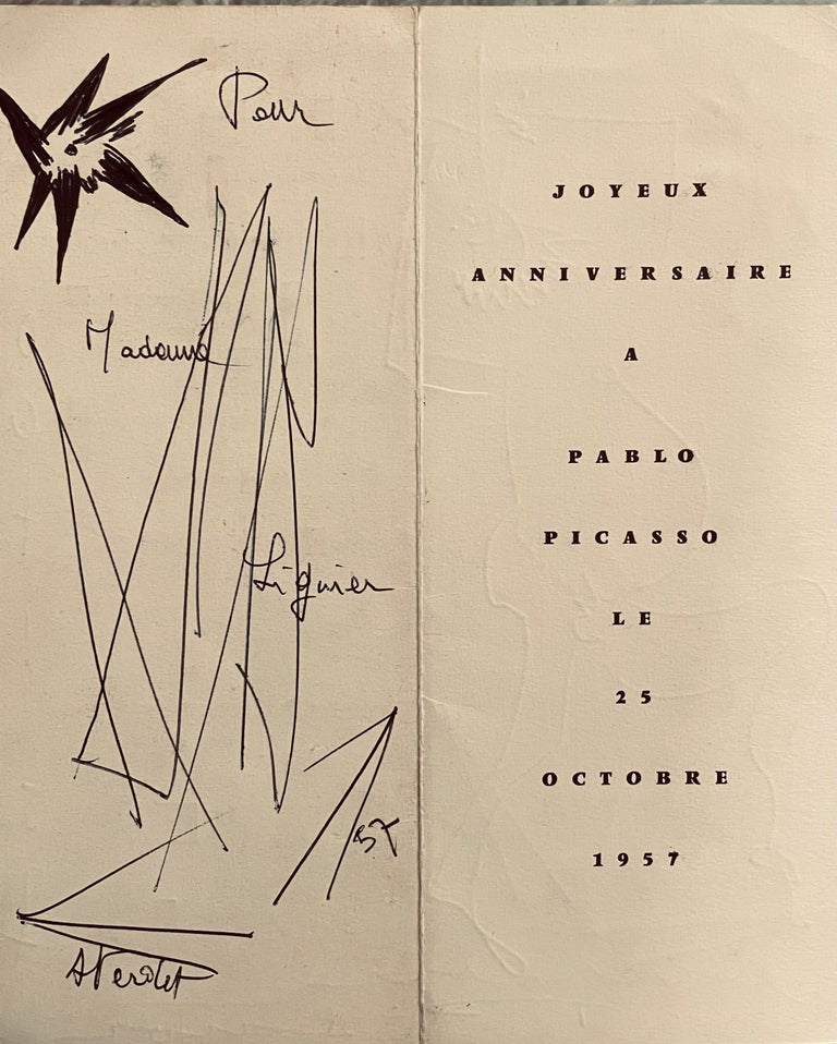 Pablo Picasso's birthday menu . 1957 For Sale at 1stDibs
