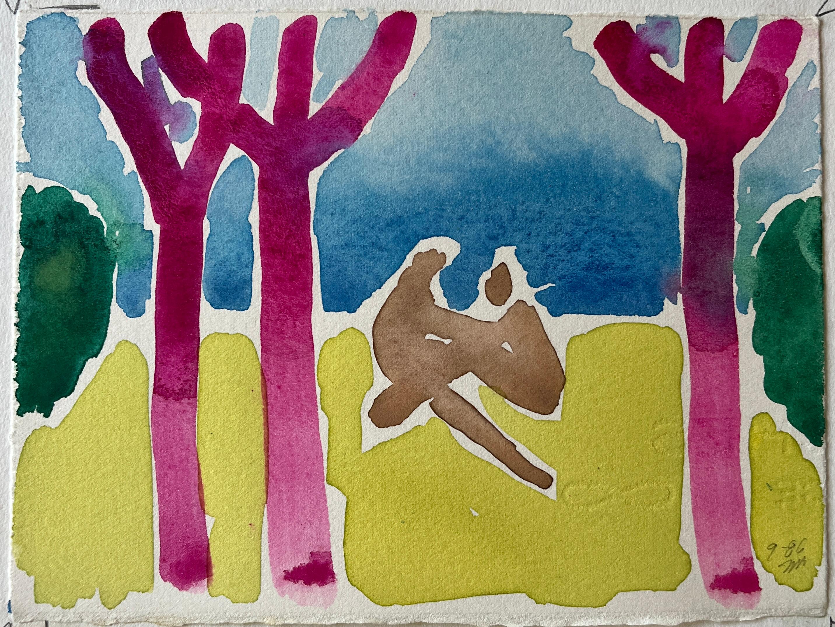 Jack Hooper - "Couple Under Red Trees" Watercolor Painting Jack Hooper ...