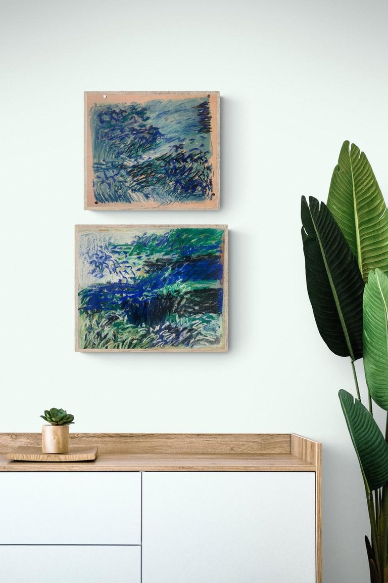 Edith Isaac-Rose - "Pastel Landscape in Blues 2" Original Impressionist ...