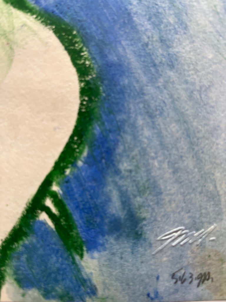 Jack Hooper - Mid-Century "Green and Blue Nude II" Oil Pastel Drawing ...