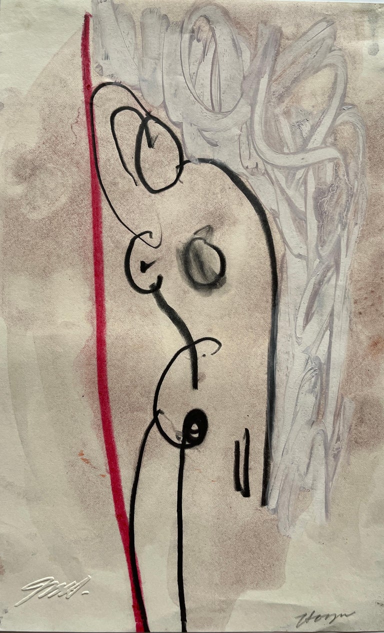 Jack Hooper - Mid-Century "Red Line Nude" Mixed Media Drawing For Sale ...