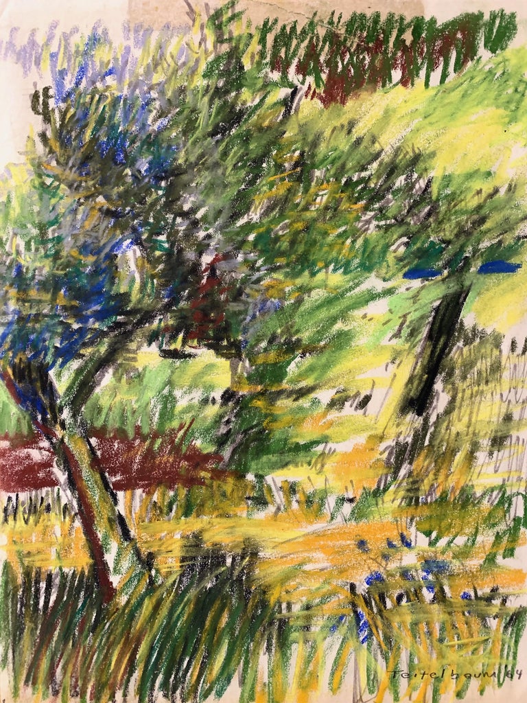 Edith Isaac-Rose - 1964 "Tree with Blue" Pastel Impressionist Landscape ...