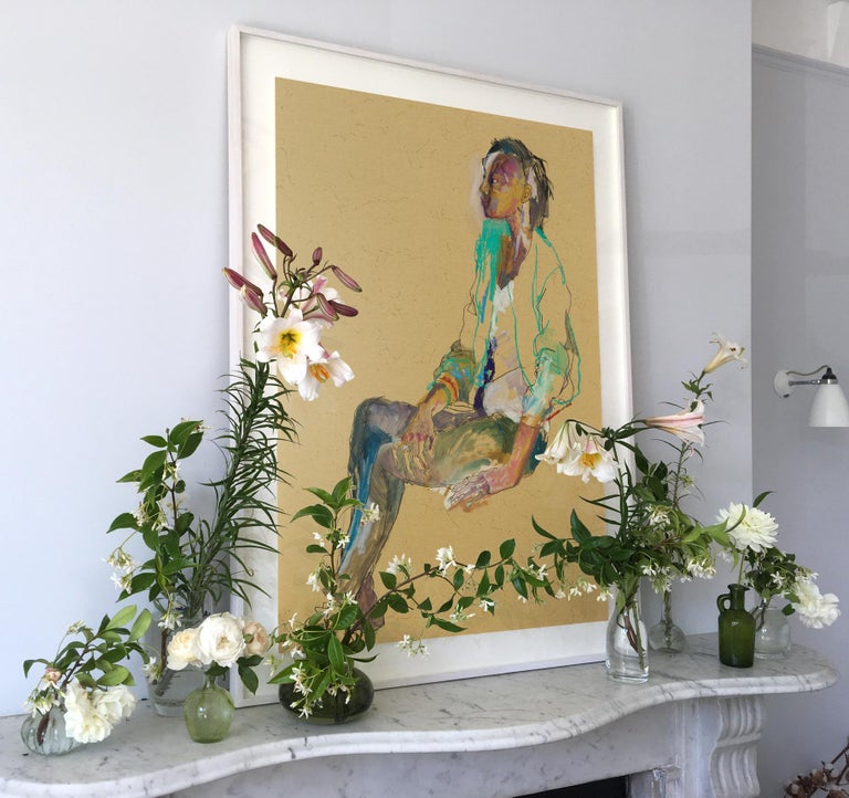 Howard Tangye - Anji (Sitting, Profile - Green Jacket), Mixed media on ...