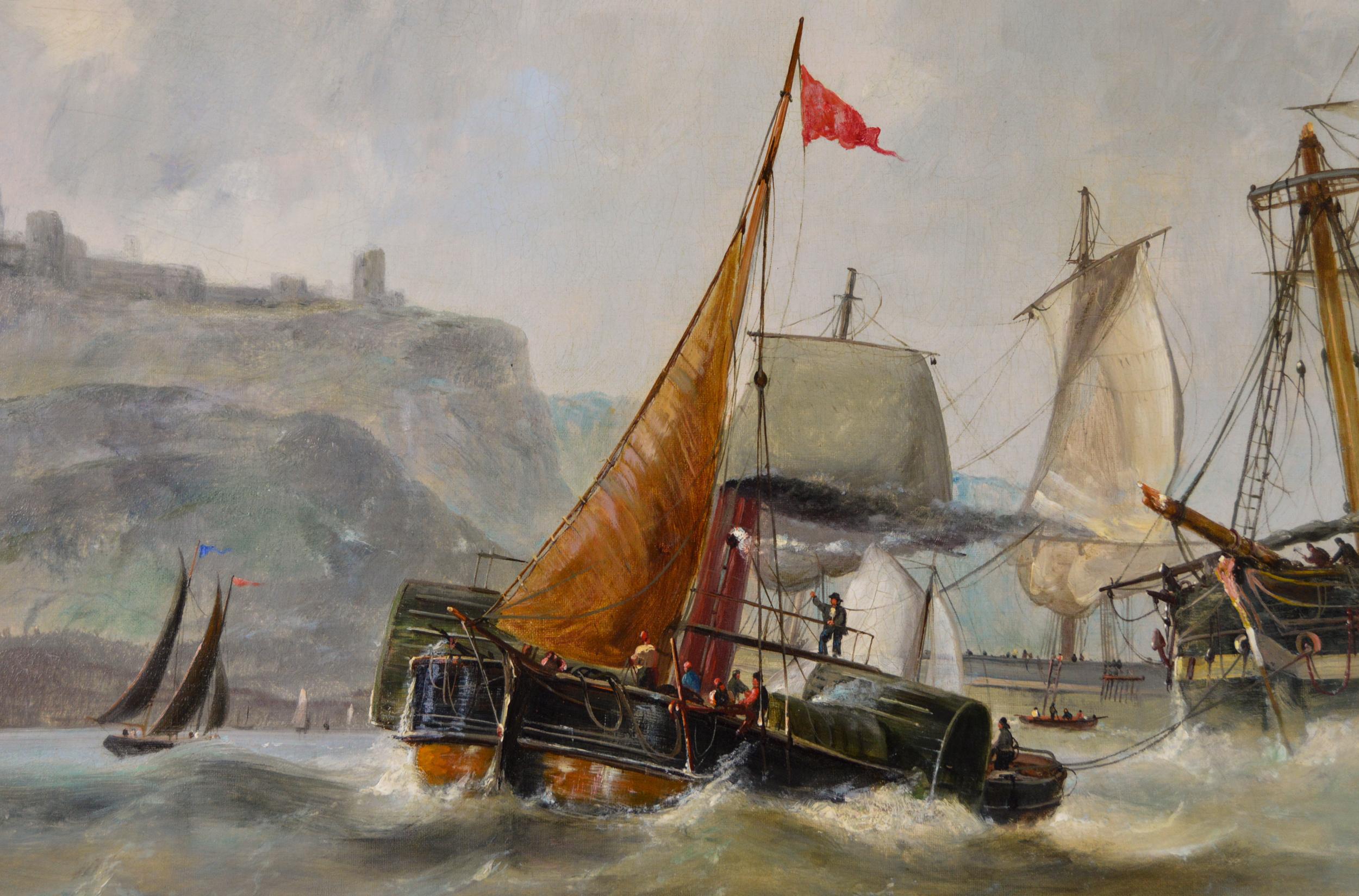 John Callow - 19th Century Marine oil painting of ships off the Dover ...