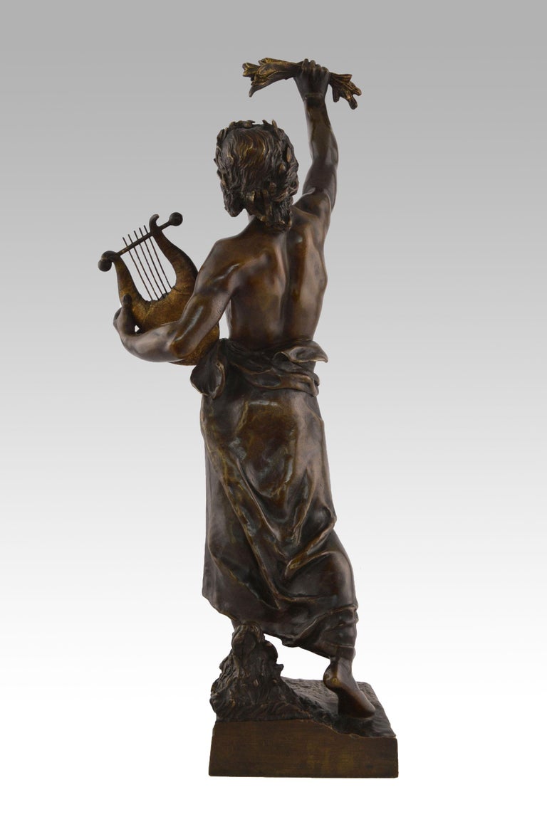 Emile Laporte - 19th Century bronze sculpture of the poet Tyrtee (Tyrtaeus) For Sale at 1stDibs