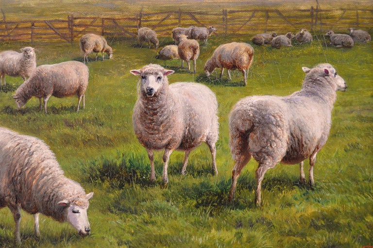 Charles Jones (b.1836) - 19th Century landscape oil painting of Sheep ...