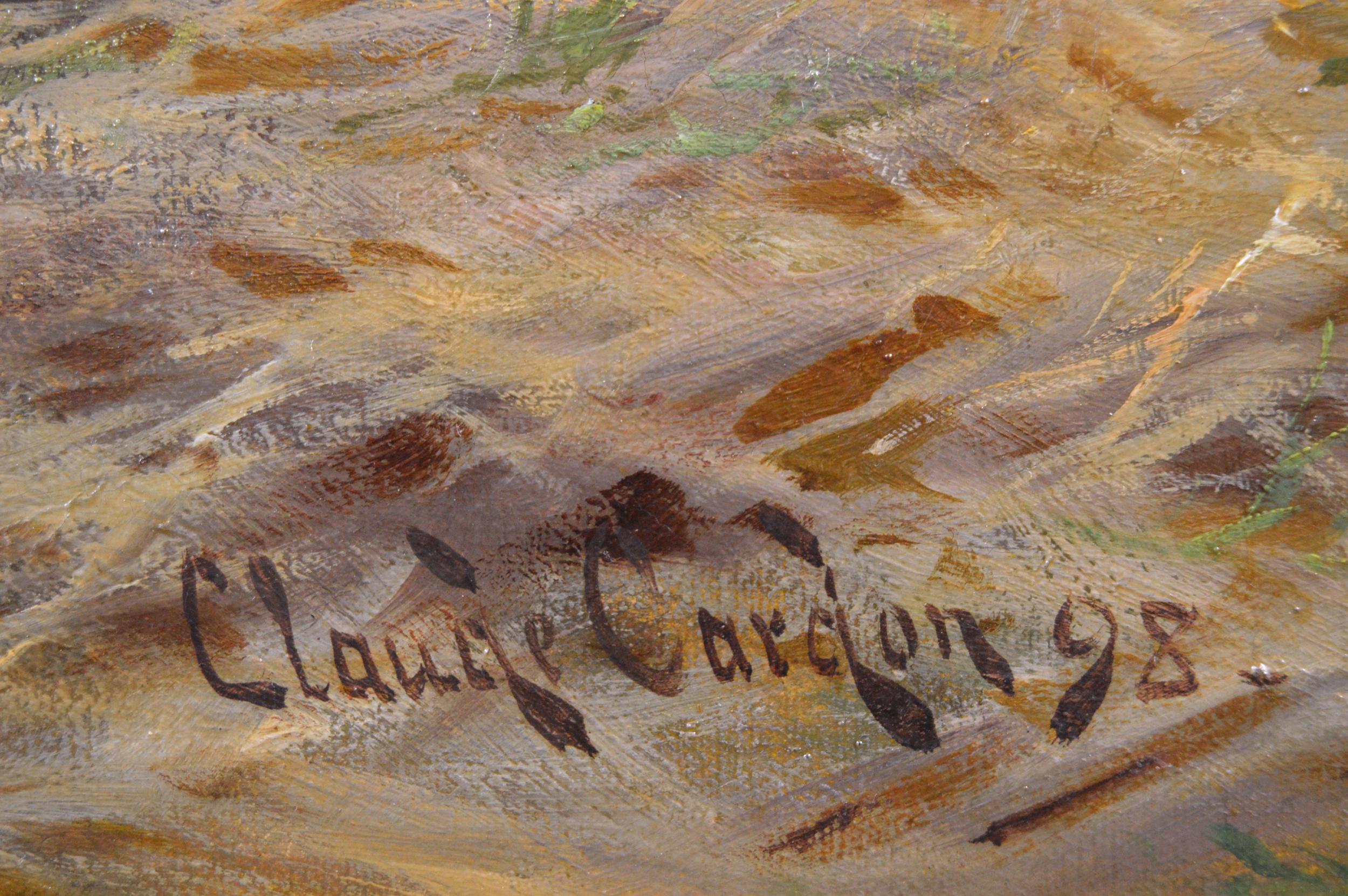 Claude Cardon - 19th Century landscape animal oil painting of calves ...