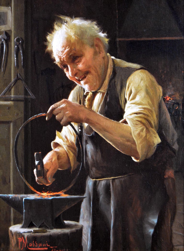 Pompeo Massani - 19th Century genre oil painting of a blacksmith For ...