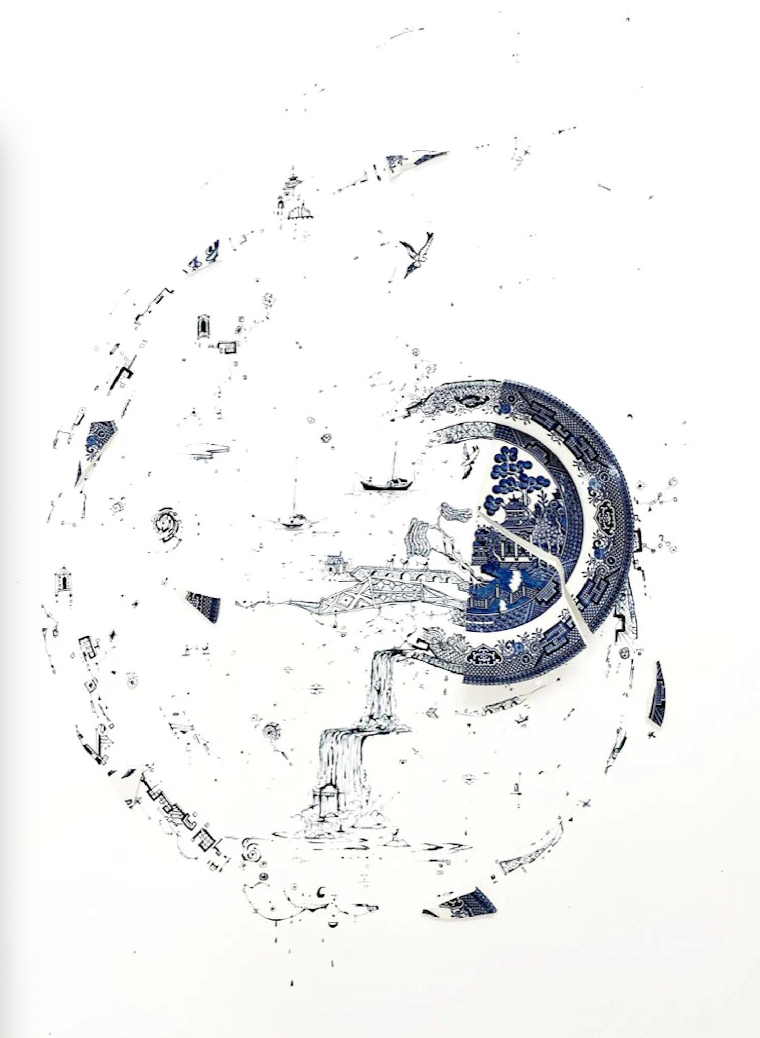 Robert Strati - Fragmented in Blue with Bridge For Sale at 1stDibs