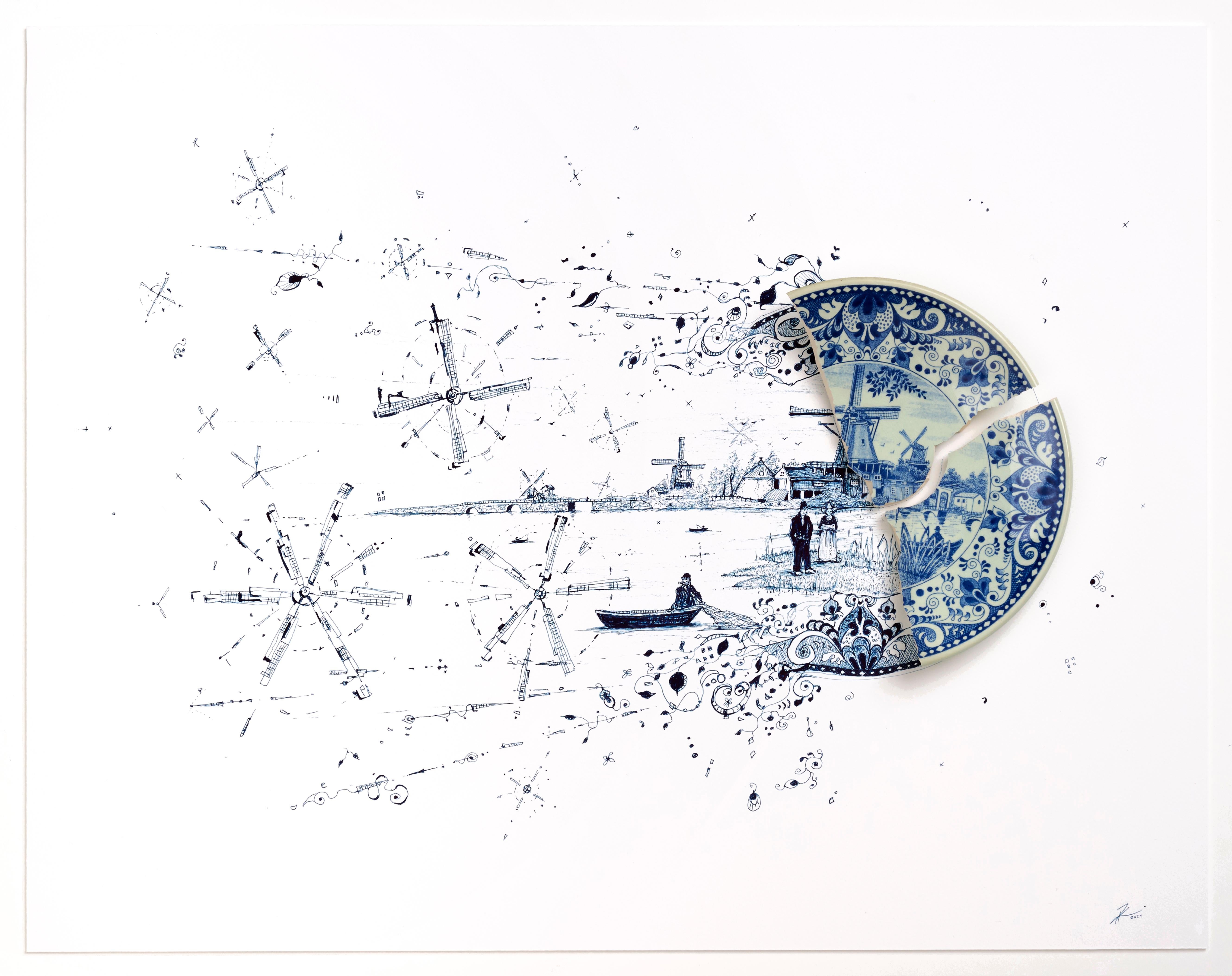 Robert Strati - Fragmentado en Azul con Molinos de Viento, Pareja y ...