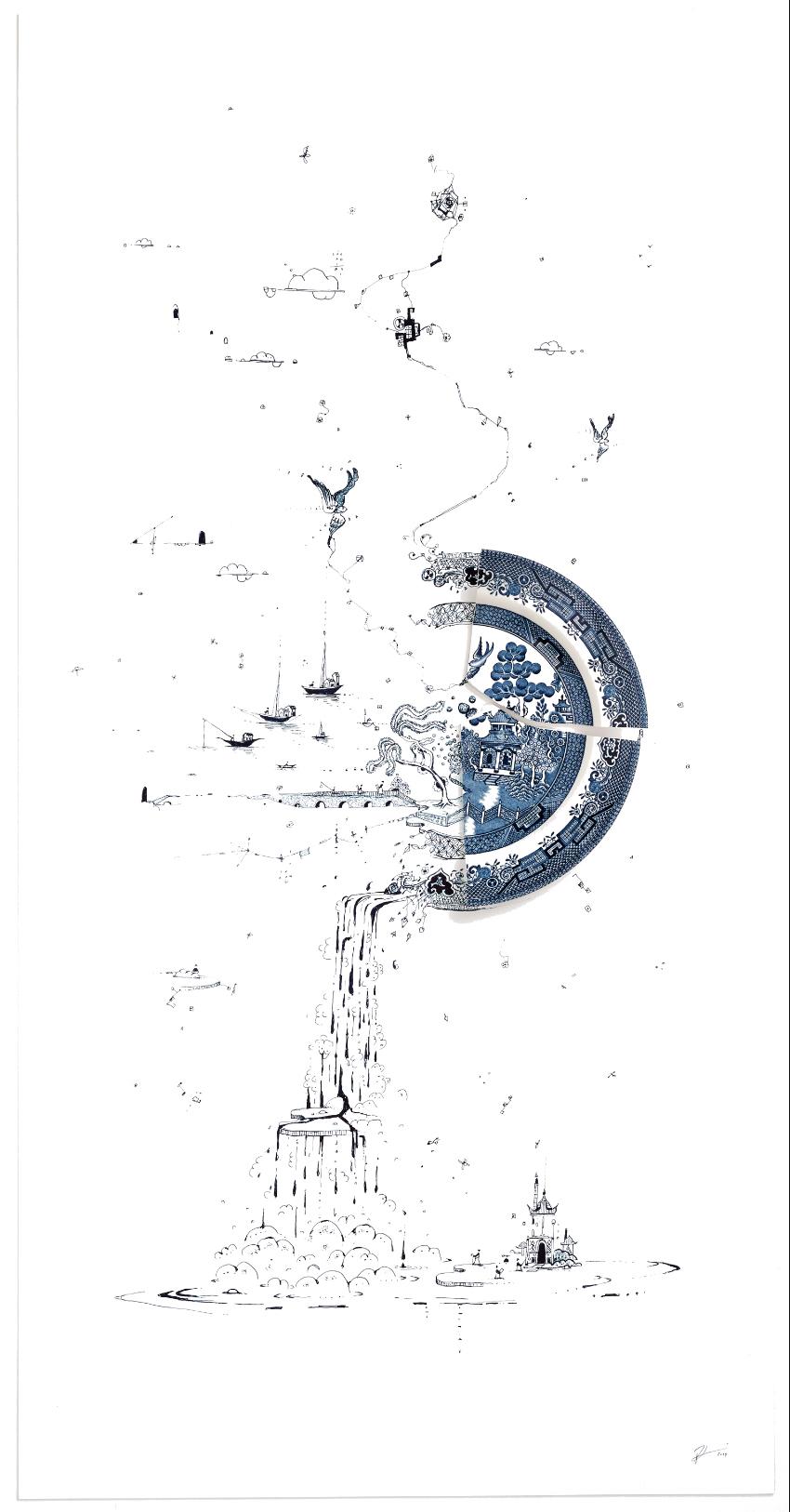 Robert Strati - Fragmentado en azul con barcos en venta en 1stDibs