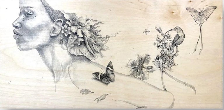 Charlene Mosley – „Graphitzeichnung auf Holz mit dem Titel „Light As A ...