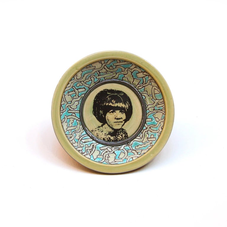 Ron Carlson - Ceramic Blue and Green Portrait Plate For Sale at 1stDibs