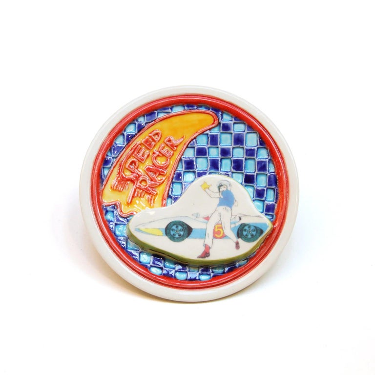Ron Carlson - Ceramic Pop Art Speed Racer Hanging Plate For Sale at 1stDibs