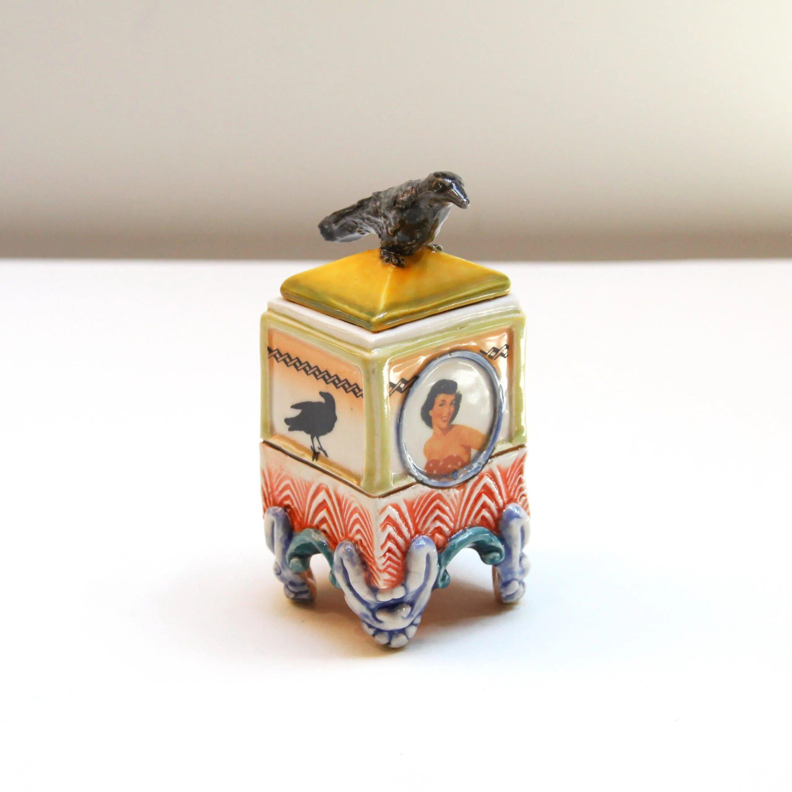 Ron Carlson - Ceramic Raven Lidded Container For Sale at 1stDibs