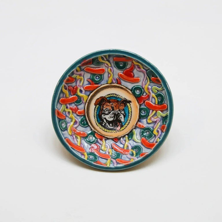 Ron Carlson - Ceramic Pop Art Bulldog Hanging Plate For Sale at 1stDibs