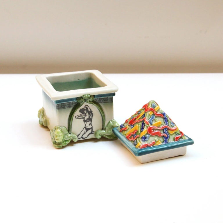 Ron Carlson - Ceramic Abstract Pyramid Lidded Container For Sale at 1stDibs