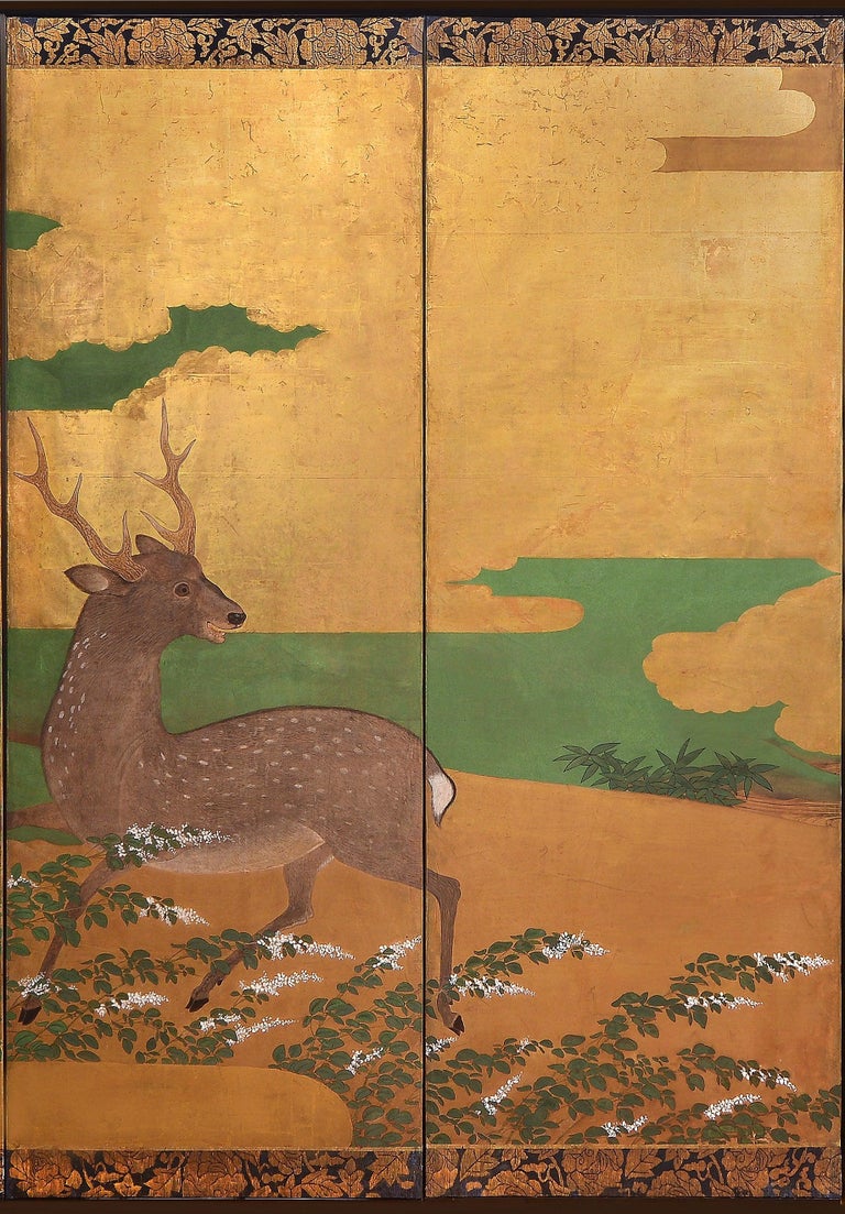 Unknown - Japanese Edo period six fold screen, gold leaf, ink, and ...