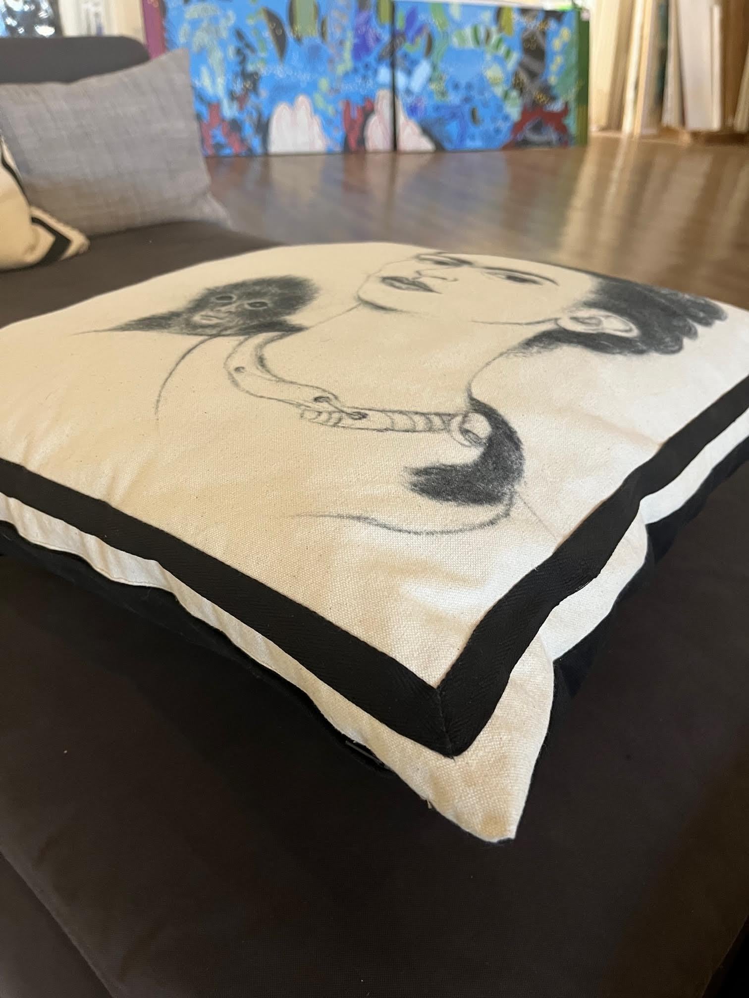 Maureen Gates - Maureen Gates, Frida Kahlo with Monkey, Pillow For Sale ...