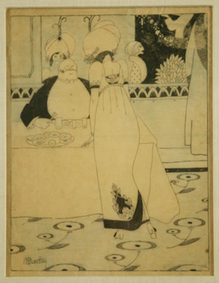 Charles Martin - Fat Gentleman Dining Ink and watercolour of a ...