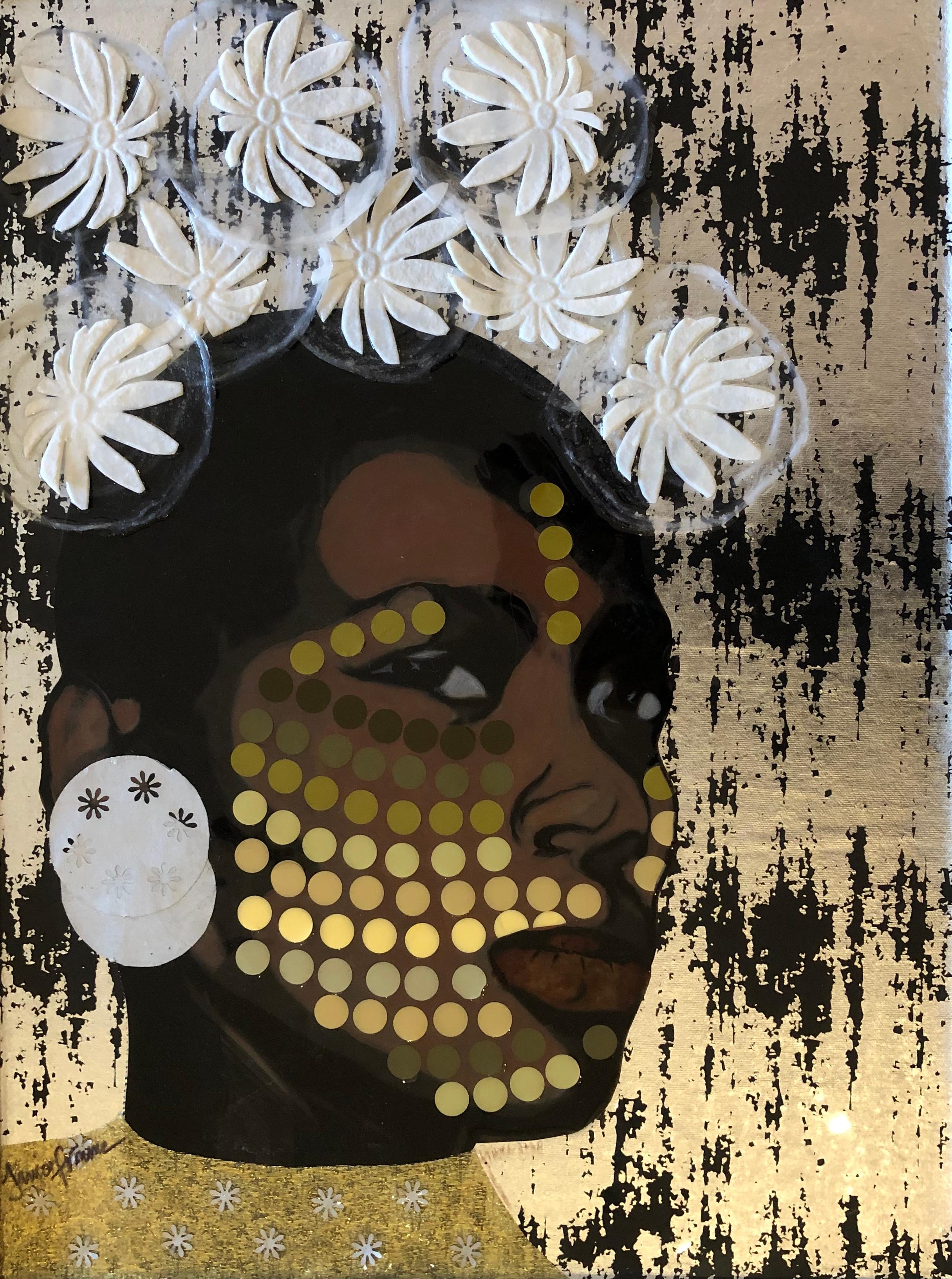 Janice Frame - "Crowns to You" mixed media portrait of a black woman ...