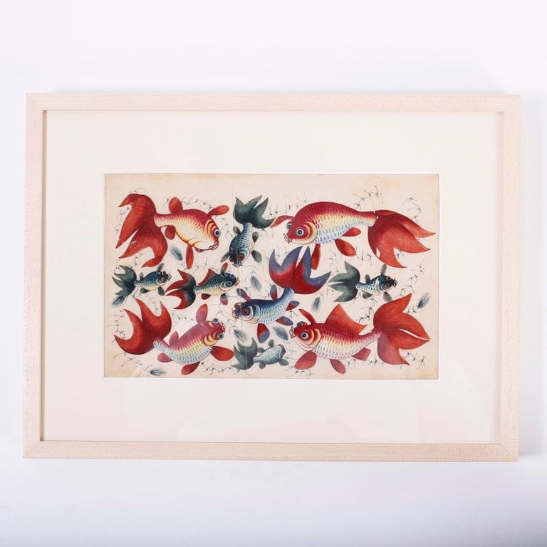 Unknown - Chinese Pith Painting of Fish For Sale at 1stDibs