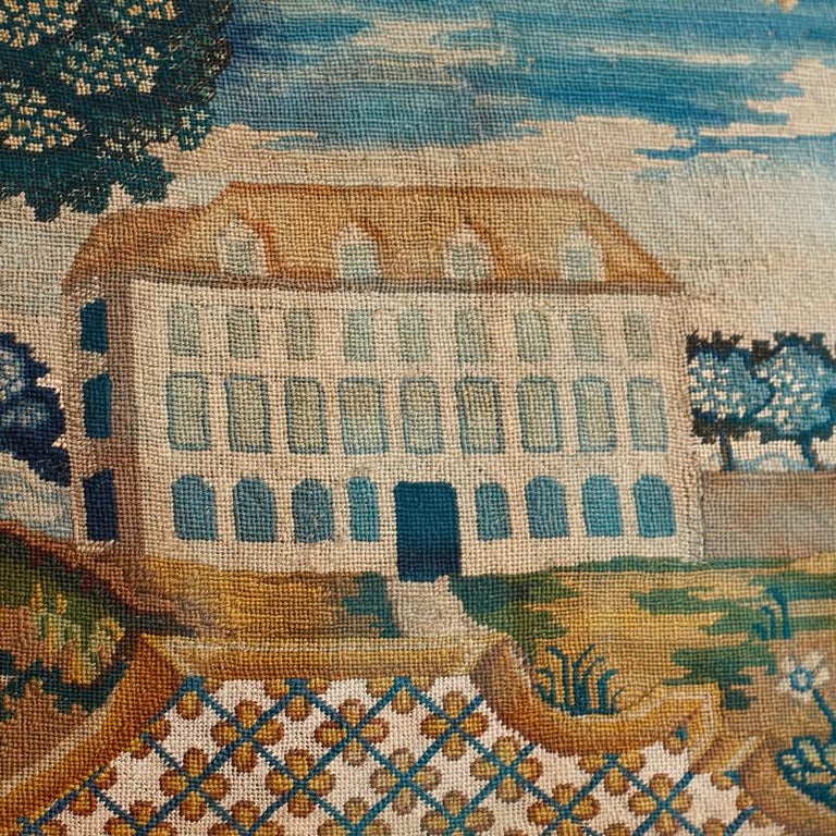 Unknown - Pair of Framed Antique Handmade Tapestries For Sale at 1stDibs