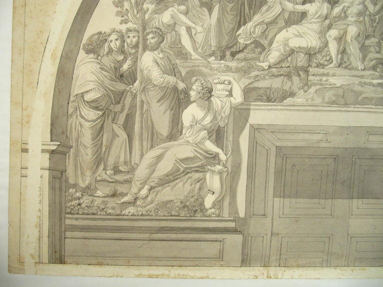 The Parnassus after Raphael Vatican 18th Century Pen Ink Wash Drawing c ...