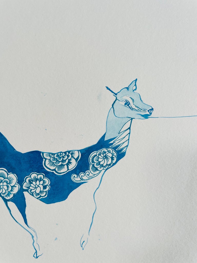 Isabel Rock - Animal Surrealist Painting Royal College of Art LGBTQ+ artist Circle Life Blue For ...