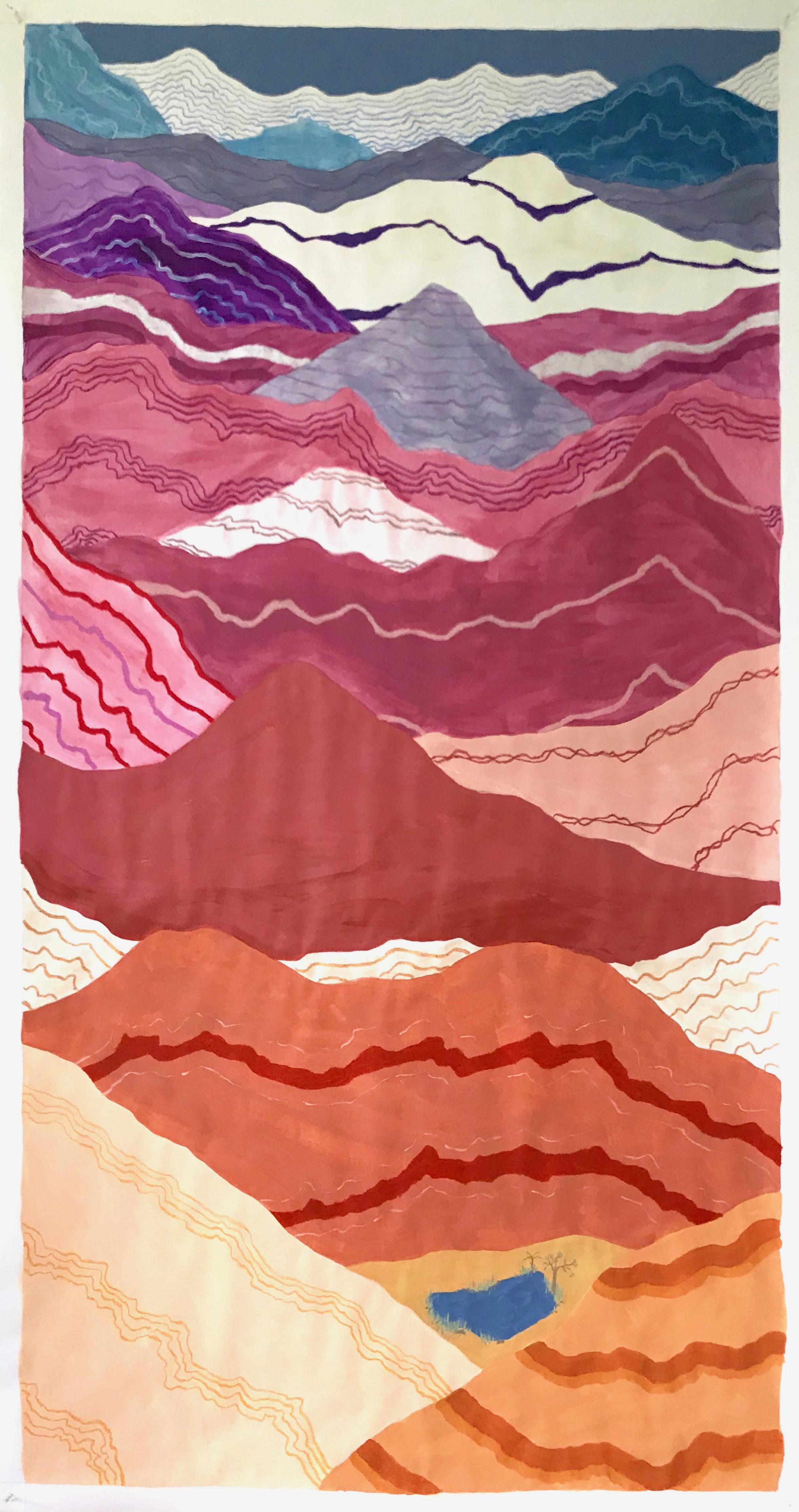 Kristian Battell - An August Oasis, mixed media mountain-scape on paper ...