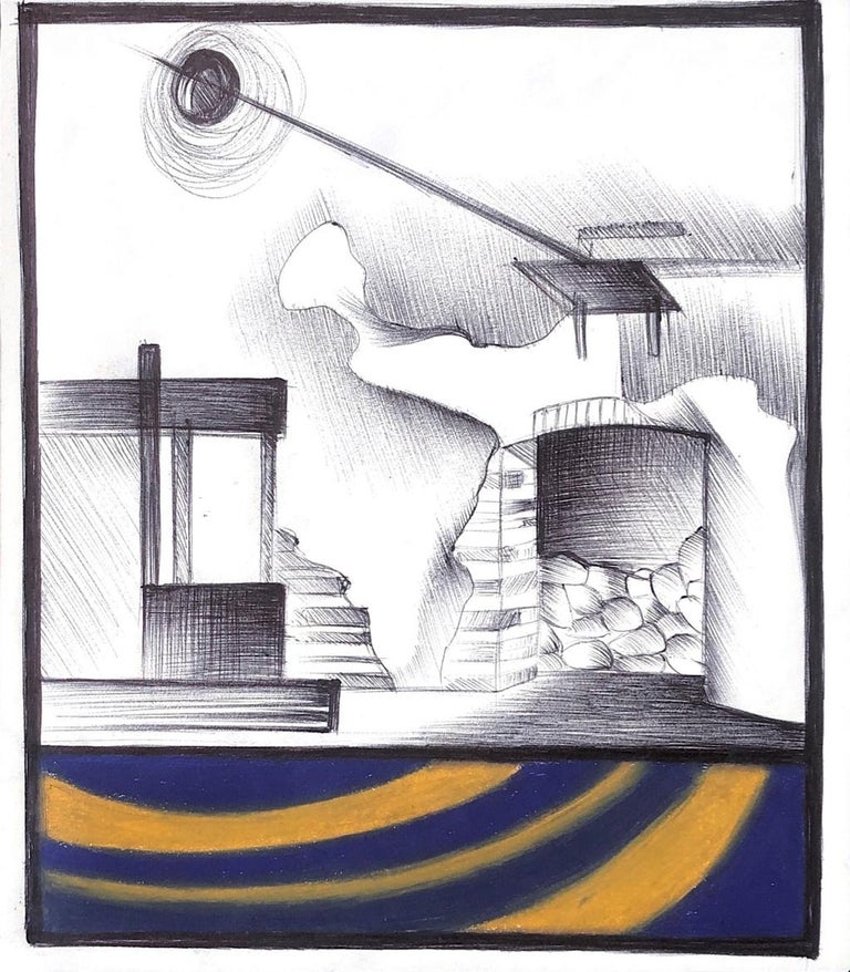 Caterina Arciprete - Ancient Space, mixed media on paper, blue and gold ...