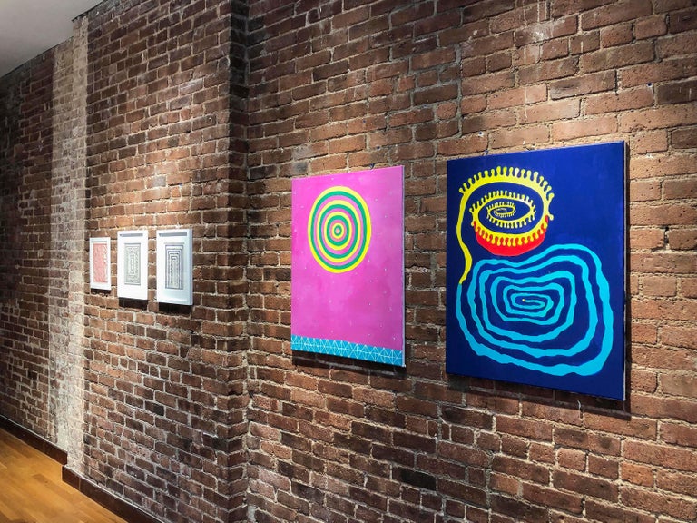 David Reisman - Orbit, abstract pink and yellow painting on canvas For ...