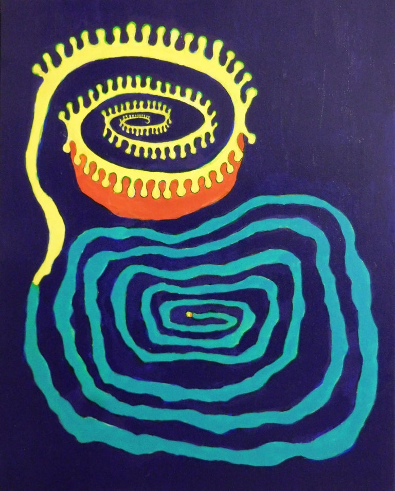 David Reisman - Down in the Mine, abstract blue and yellow painting on ...